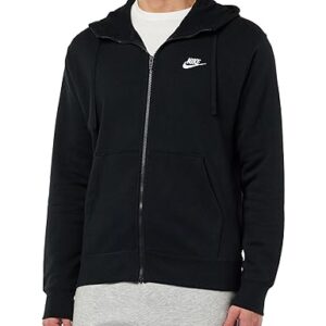 Nike Men's Sportswear Club Fleece Full Zip Hoodie, Fleece Zip-Up Hoodie Men, Black/Black/White, XL