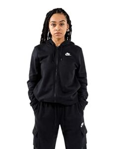 nike women's nsw fleece hoodie full zip varsity, black/black/white, large