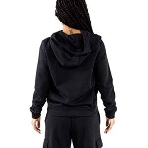 Nike Women's NSW Fleece Hoodie Full Zip Varsity, Black/Black/White, Large