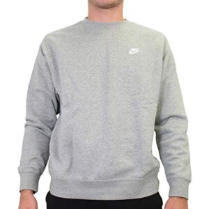 nike men's nsw club crew, dark grey heather/white, medium