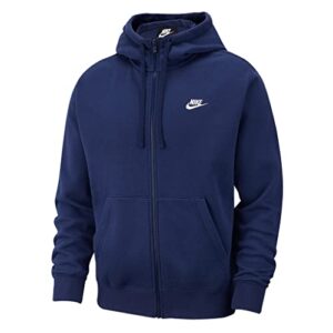 nike men's sportswear club fleece full zip hoodie, fleece zip-up hoodie men, midnight navy/midnight navy/white, m