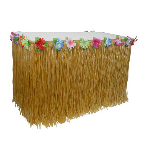 JEKANEL Table Grass Skirt for Hawaiian Hula Luau Party Decoration Table Decor Supplies(9ft) (Festucine)