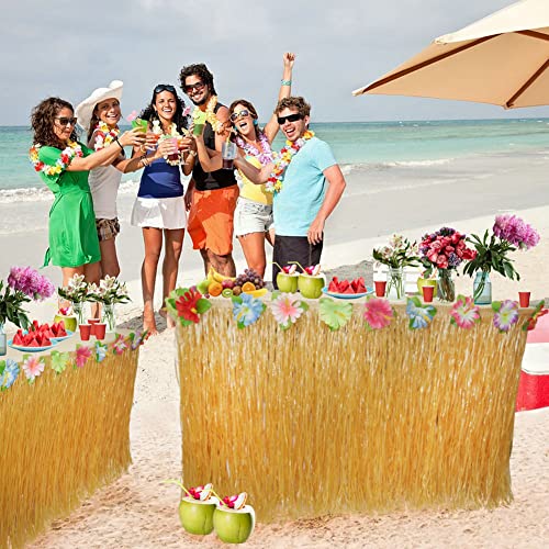 JEKANEL Table Grass Skirt for Hawaiian Hula Luau Party Decoration Table Decor Supplies(9ft) (Festucine)