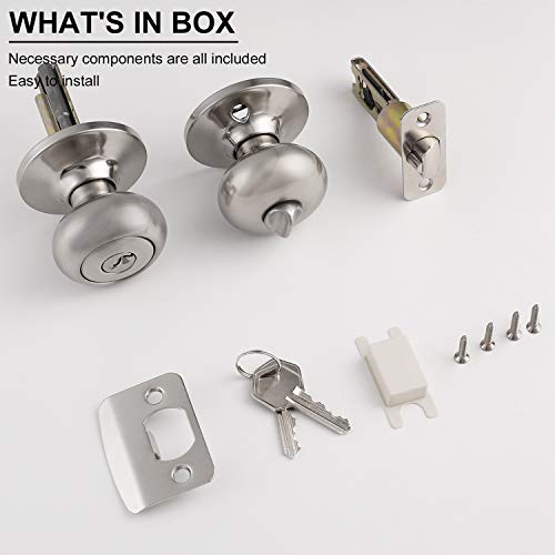 Knobonly Key Entry Door Locks with Same Keys, Front Door Knob, Exterior Door Handle for Storeroom/Bedroom/Bathroom Door, Satin Nickel Finish 4 Pack