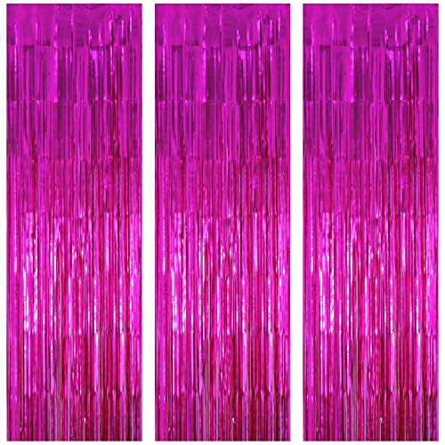 3 Pack Foil Curtains Metallic Foil Fringe Curtain for Birthday Party Photo Backdrop Wedding Event Decor (Matte Purple)