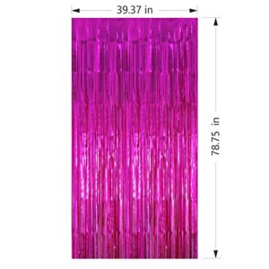 3 Pack Foil Curtains Metallic Foil Fringe Curtain for Birthday Party Photo Backdrop Wedding Event Decor (Matte Purple)