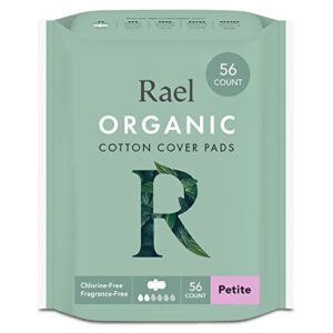 rael pads for women, organic cotton cover - period pads with wings, feminine care, sanitary napkins, light absorbency, unscented, ultra thin (petite, 56 count)