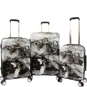 bebe luggage teresa 3pc spinner suitcase set, black marble, one size