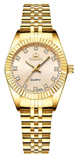 MASTOP Couple Watches Classic Golden Stainless Steel Watch His and Hers Waterproof Quartz Watch (Full Gold)