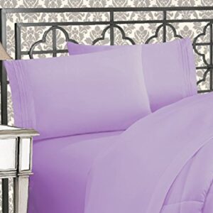 Elegant Comfort Luxurious 1500 Thread Count Egyptian Quality Three Line Embroidered Softest Premium Hotel Quality 4-Piece Bed Sheet Set, Wrinkle and Fade Resistant, Full, Lavender