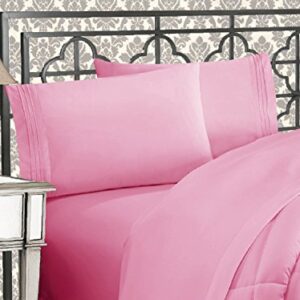 Elegant Comfort Luxurious 1500 Thread Count Egyptian Quality Three Line Embroidered Softest Premium Hotel Quality 4-Piece Bed Sheet Set, Wrinkle and Fade Resistant, Full, Light Pink