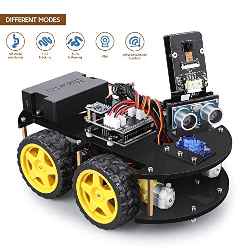 ELEGOO UNO R3 Project Smart Robot Car Kit V4 with UNO R3, Line Tracking Module, Ultrasonic Sensor, IR Remote Control etc. Intelligent and Educational Toy Robotic Kit for Arduino Learner