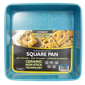 casaware ceramic coated nonstick heavy weight 9-inch square cake pan (blue granite)