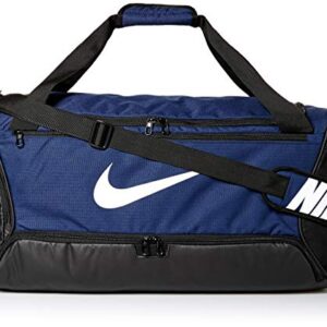 Nike Brasilia Training Medium Duffle Bag, Durable Bag for Women & Men with Adjustable Strap, Midnight Navy/Black/White