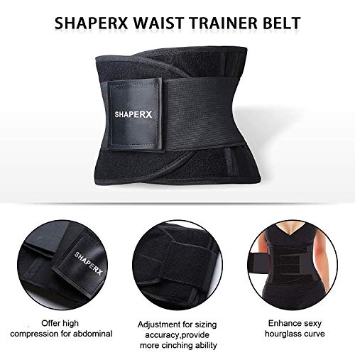 SHAPERX Women Waist Trainer Belt Waist Trimmer Belly Band Body Shaper Sports Girdles Workout Belt (SZ8002-Black, Large)