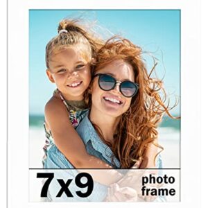 7x9 Frame White Solid Wood Picture Frame Includes UV Acrylic Shatter Guard Front, Acid Free Foam Backing Board, Hanging Hardware Wood Square Frame Wall Frames for Family Photos - no Mat