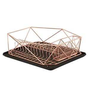 kitchen details copper geode deluxe dish drying rack with drain board | cutlery basket | utensil holder | iron frame