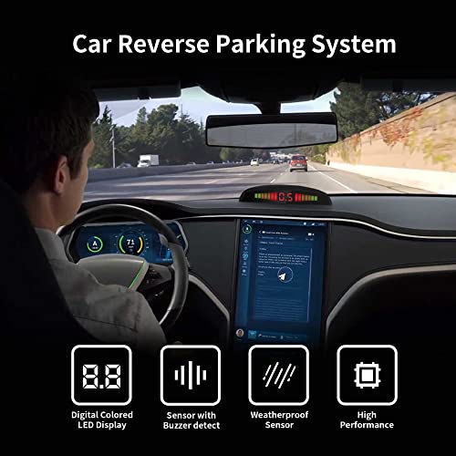 Car Reverse Parking Radar System with 8 Parking Sensors Distance Detection + LED Distance Display + Sound Warning (Silver Color)