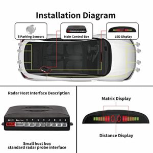 Car Reverse Parking Radar System with 8 Parking Sensors Distance Detection + LED Distance Display + Sound Warning (Silver Color)