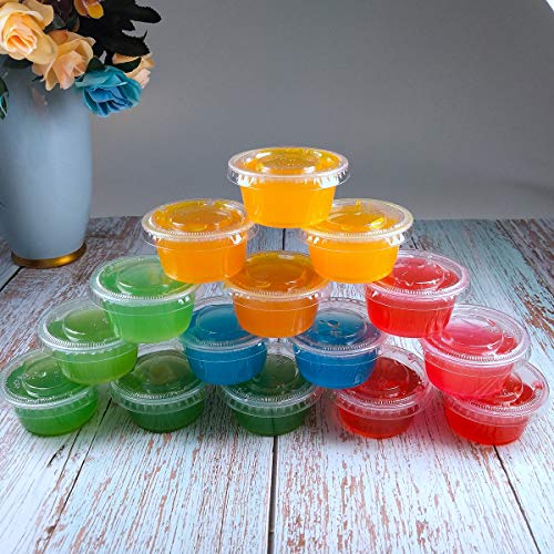 TashiBox 2 oz 100 Sets Disposable Plastic Cups with Lids, Jello Shot Cups Souffle Cups…