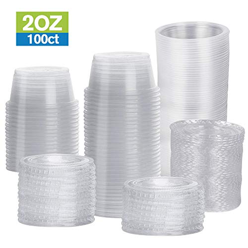 TashiBox 2 oz 100 Sets Disposable Plastic Cups with Lids, Jello Shot Cups Souffle Cups…