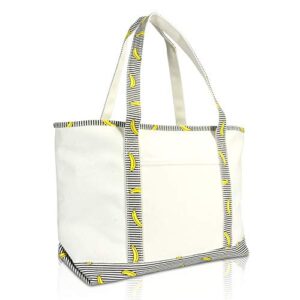 dalix 23" premium 24 oz. cotton canvas shopping tote striped banana