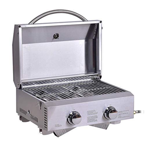 Thaweesuk Shop 2 Burner Portable Stainless Steel BBQ Table Top Propane Gas Grill Outdoor Camp 22” x 18” x 15”