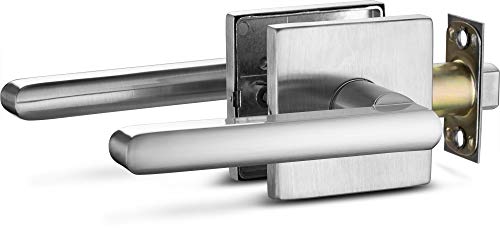 Berlin Modisch Passage Lever Door Handle Slim Square Non-Locking Lever Set [for Hallway or Closet Doors] Reversible for Right & Left Sided Doors Heavy Duty - Satin Nickel Finish