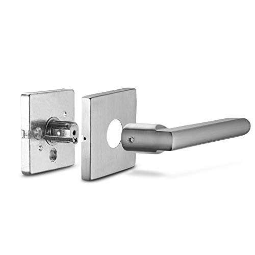 Berlin Modisch Passage Lever Door Handle Slim Square Non-Locking Lever Set [for Hallway or Closet Doors] Reversible for Right & Left Sided Doors Heavy Duty - Satin Nickel Finish