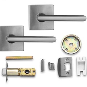 Berlin Modisch Passage Lever Door Handle Slim Square Non-Locking Lever Set [for Hallway or Closet Doors] Reversible for Right & Left Sided Doors Heavy Duty - Satin Nickel Finish