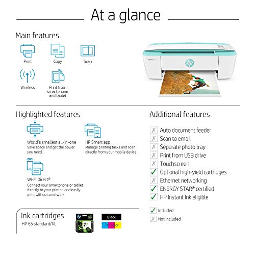 HP DeskJet 3755 Compact All-in-One Wireless Scanner Printer Copier with Wifi Printing, HP Instant Ink, Use for Home and Office Printing, 3 in 1, Built-in Wifi Printers - Seagrass Accent (Renewed)