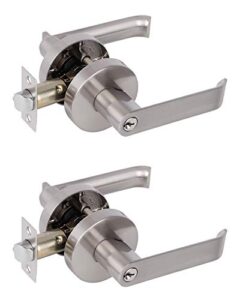 probrico heavy duty keyed alike entry door levers entrance door locksets satin nickel finished for exterior door and front door, 2 pack