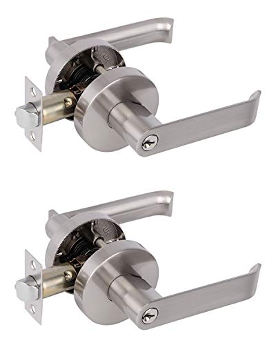 Probrico Heavy Duty Keyed Alike Entry Door Levers Entrance Door Locksets Satin Nickel Finished for Exterior Door and Front Door, 2 Pack