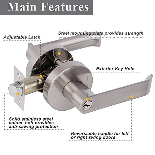 Probrico Heavy Duty Keyed Alike Entry Door Levers Entrance Door Locksets Satin Nickel Finished for Exterior Door and Front Door, 2 Pack