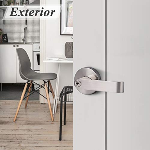 Probrico Heavy Duty Keyed Alike Entry Door Levers Entrance Door Locksets Satin Nickel Finished for Exterior Door and Front Door, 2 Pack