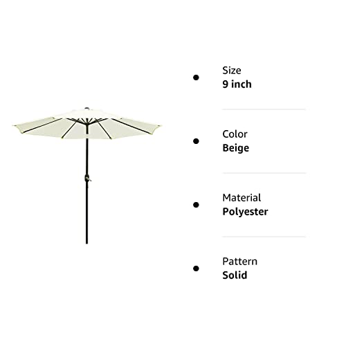 Sunnyglade 9' Patio Umbrella Outdoor Table Umbrella with 8 Sturdy Ribs (Beige)