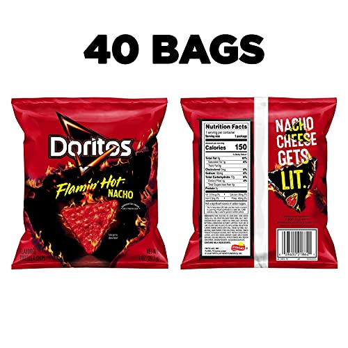 Doritos Flamin' Hot Nacho Flavored Tortilla Chips, 1oz Bags (40 Pack)