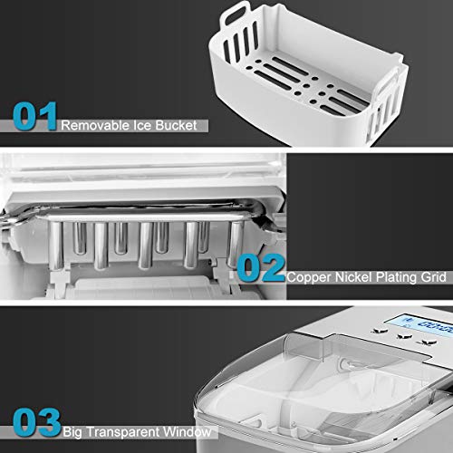 COSTWAY Countertop Ice Maker, 26LBS/24H with Self-Clean Function, LCD Display, 9 Bullet Ice/ 7 Mins, Portable and Compact Ice Machine with Ice Scoop, for Homes, Offices, Bars, Stainless Steel