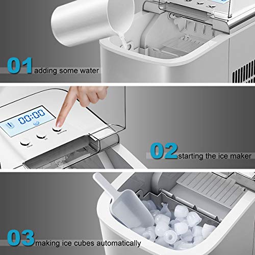 COSTWAY Countertop Ice Maker, 26LBS/24H with Self-Clean Function, LCD Display, 9 Bullet Ice/ 7 Mins, Portable and Compact Ice Machine with Ice Scoop, for Homes, Offices, Bars, Stainless Steel