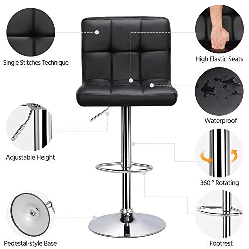 Yaheetech Bar Stools Set of 2 - Modern Adjustable Kitchen Island Chairs Counter Height Barstools Swivel PU Leather Chair Black 30 inches,X-Large Base and Seat