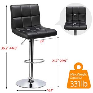 Yaheetech Bar Stools Set of 2 - Modern Adjustable Kitchen Island Chairs Counter Height Barstools Swivel PU Leather Chair Black 30 inches,X-Large Base and Seat