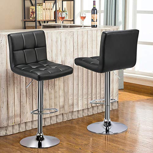 Yaheetech Bar Stools Set of 2 - Modern Adjustable Kitchen Island Chairs Counter Height Barstools Swivel PU Leather Chair Black 30 inches,X-Large Base and Seat