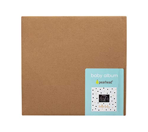 Pearhead Hello Baby Photo Album, Baby Book Keepsake for New and Expecting Parents, Gender-Neutral Baby Accessory, Holds 200 Photos, Black and Gold Polka Dot