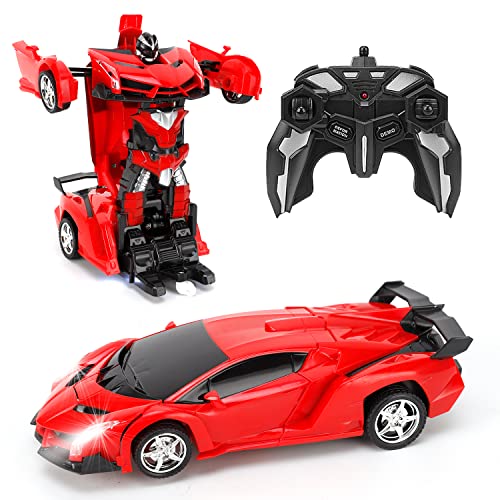 FIGROL Transform RC Car Robot, Remote Control Car Independent 2.4G Robot Deformation RC Car Toy with One Button Transformation & 360 Speed Drifting 1:18 Scale