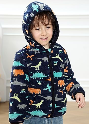 Feidoog Toddler Polar Fleece Jacket Hooded Baby Boys Girls Autumn Winter Long Sleeve Thick Warm Outerwear,Dark Blue,2-3T