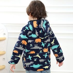 Feidoog Toddler Polar Fleece Jacket Hooded Baby Boys Girls Autumn Winter Long Sleeve Thick Warm Outerwear,Dark Blue,2-3T