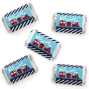 railroad party crossing - mini candy bar wrapper stickers - steam train birthday party or baby shower small favors - 40 count