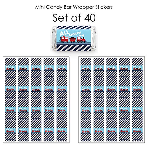 Railroad Party Crossing - Mini Candy Bar Wrapper Stickers - Steam Train Birthday Party or Baby Shower Small Favors - 40 Count