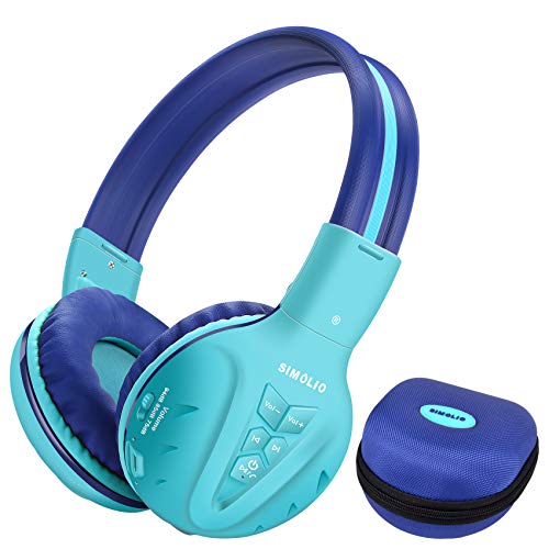 SIMOLIO Kids Bluetooth Headphones with Microphone, Wireless Childrens Headphones with Safe Volume, Foldable Adjustable Headband, Over-Ear Headphones for Boys Girls Toddler Tablet Travel Airplane Blue