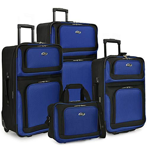 U.S. Traveler New Yorker Lightweight Softside Expandable Travel Rolling Luggage, Blue, 4-Piece Set (15/21/25/29)